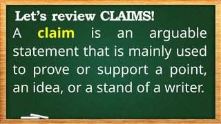 READING AND WRITING SKILLS TYPES OF CLAIMS | PPTX