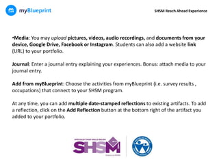 Completing a Reach Ahead Experience Using myBlueprint | PPTX