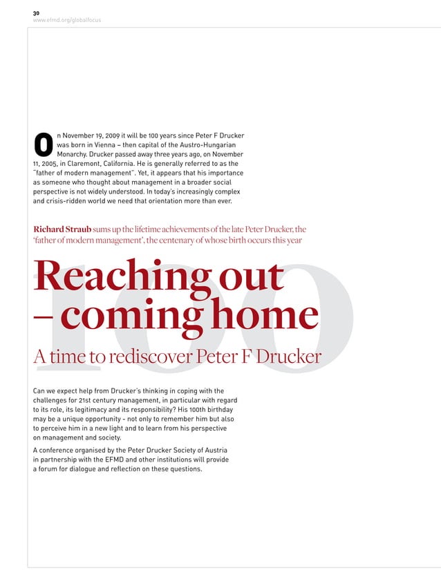 Peter Ducker's Legacy in a Nutshell - Reaching Out - Coming Home | PDF