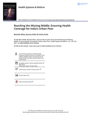 Reaching the Missing Middle: Ensuring Health Coverage for India’s Urban ...