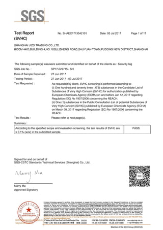 Reach test report of jizo security | PDF