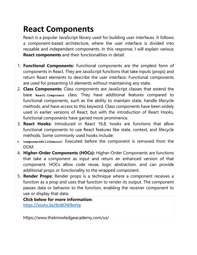 React Components.docx | Web Development | Internet