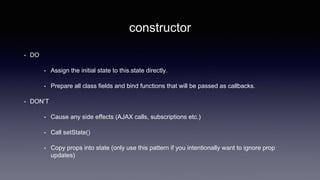 Do and Don't summary of React Component Lifecycle Methods | PPTX