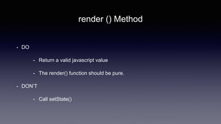 Do and Don't summary of React Component Lifecycle Methods | PPTX
