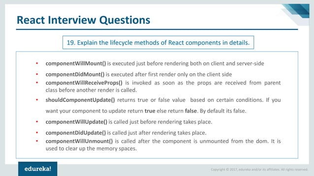 React Interview Questions and Answers | React Tutorial | React Redux Online Training | Edureka | PPT