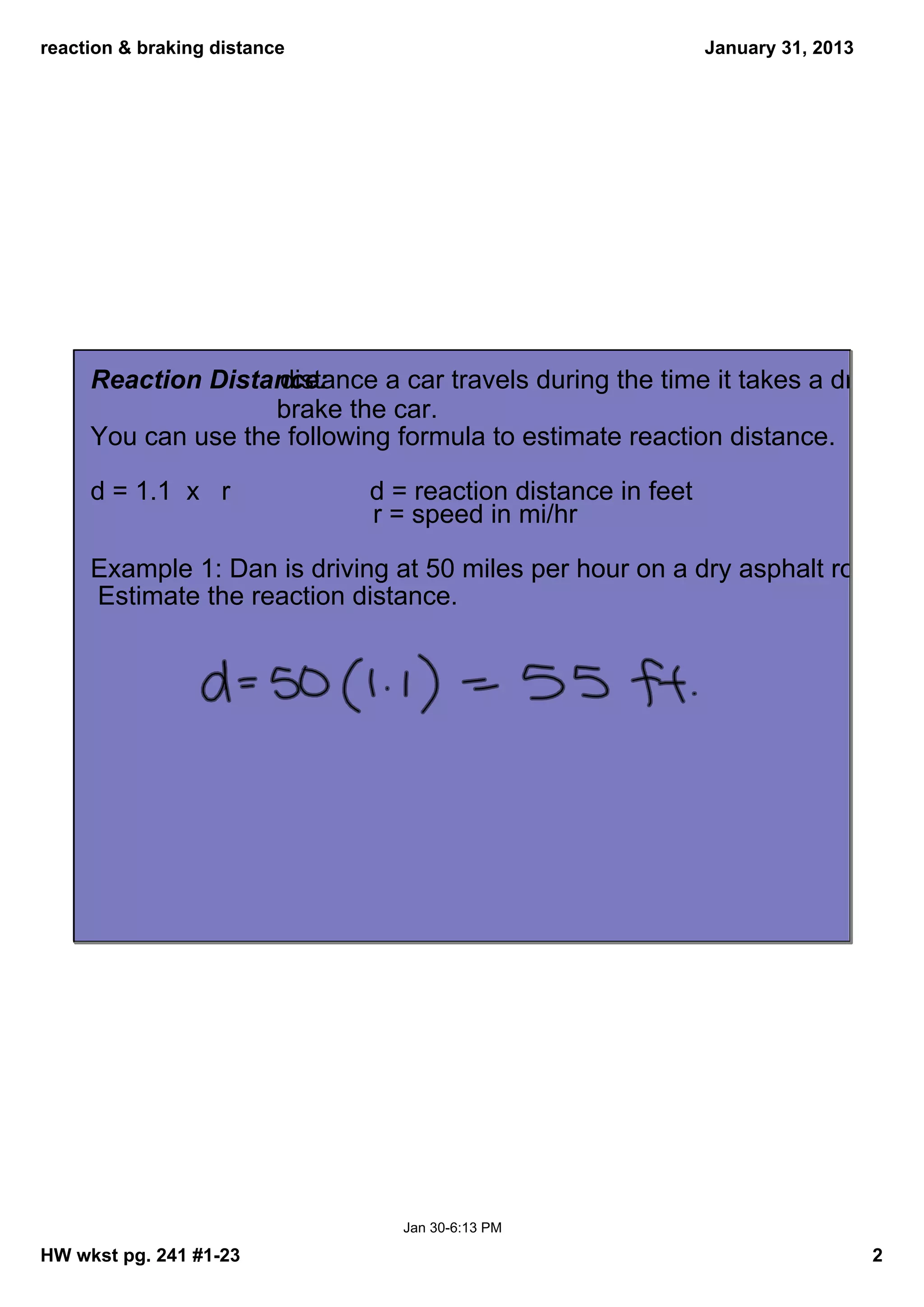 Reaction & braking distance | PDF