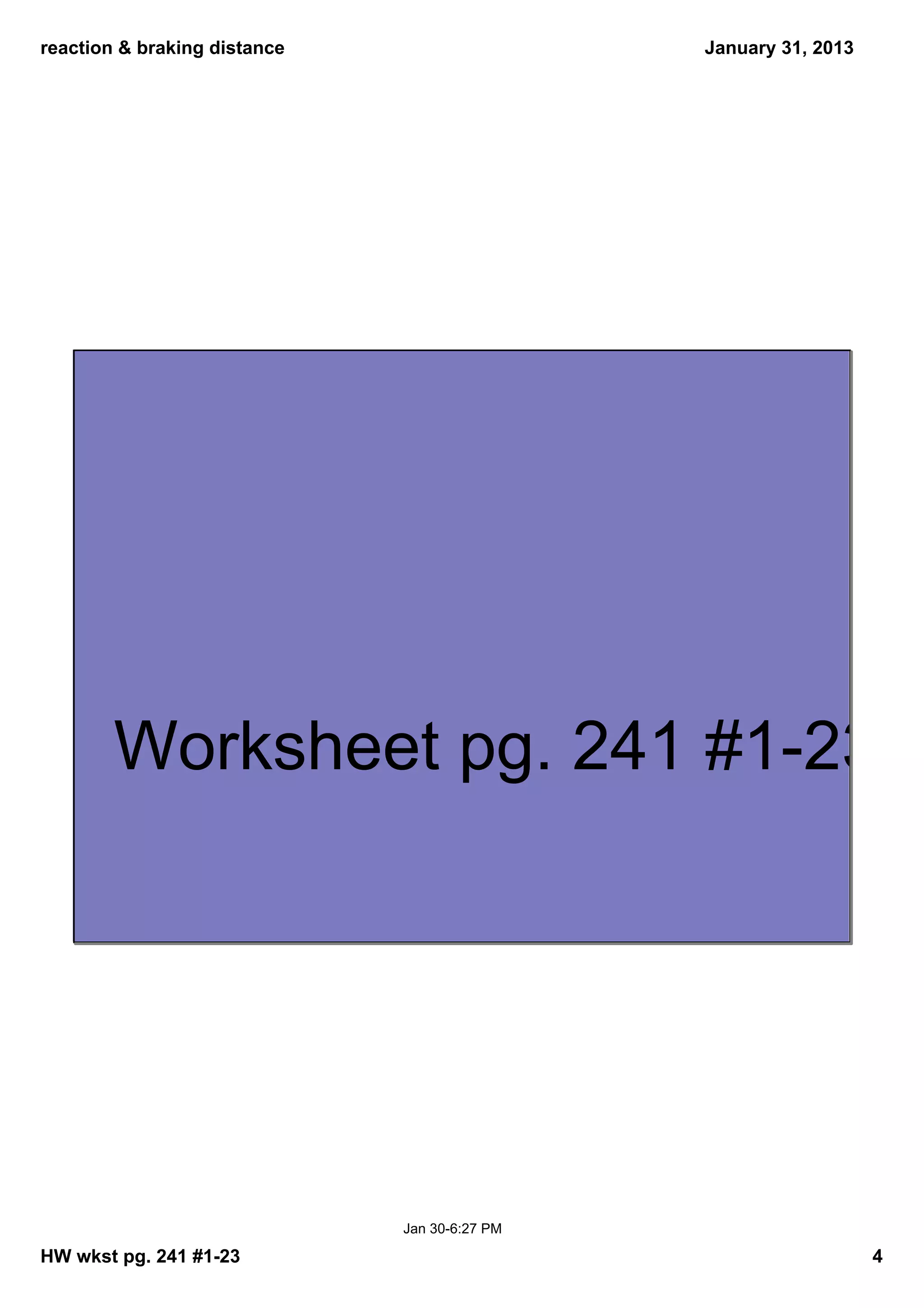 Reaction & braking distance | PDF
