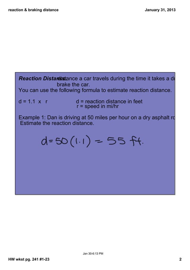 Reaction & braking distance | PDF