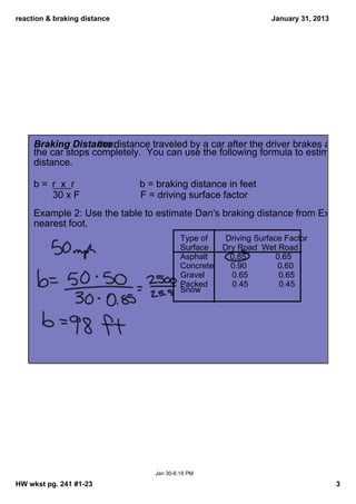 Reaction & braking distance | PDF