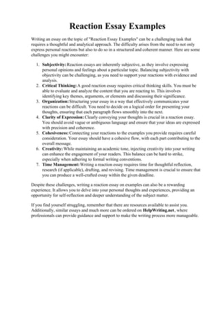 Reaction Essay Examples | PDF