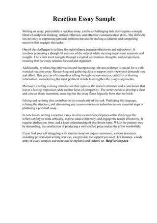 Reaction Essay Sample.pdf | Homework and Study | Education