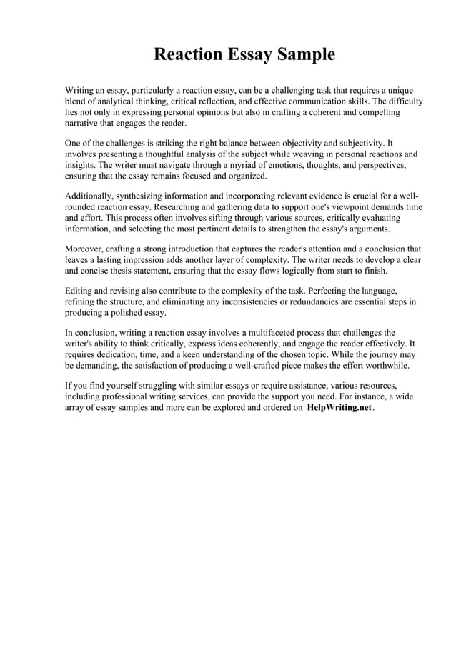 Reaction Essay Sample.pdf | Homework and Study | Education