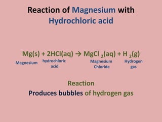 PPT for Reaction of metals with acid | PPTX