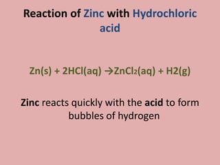 PPT for Reaction of metals with acid | PPTX