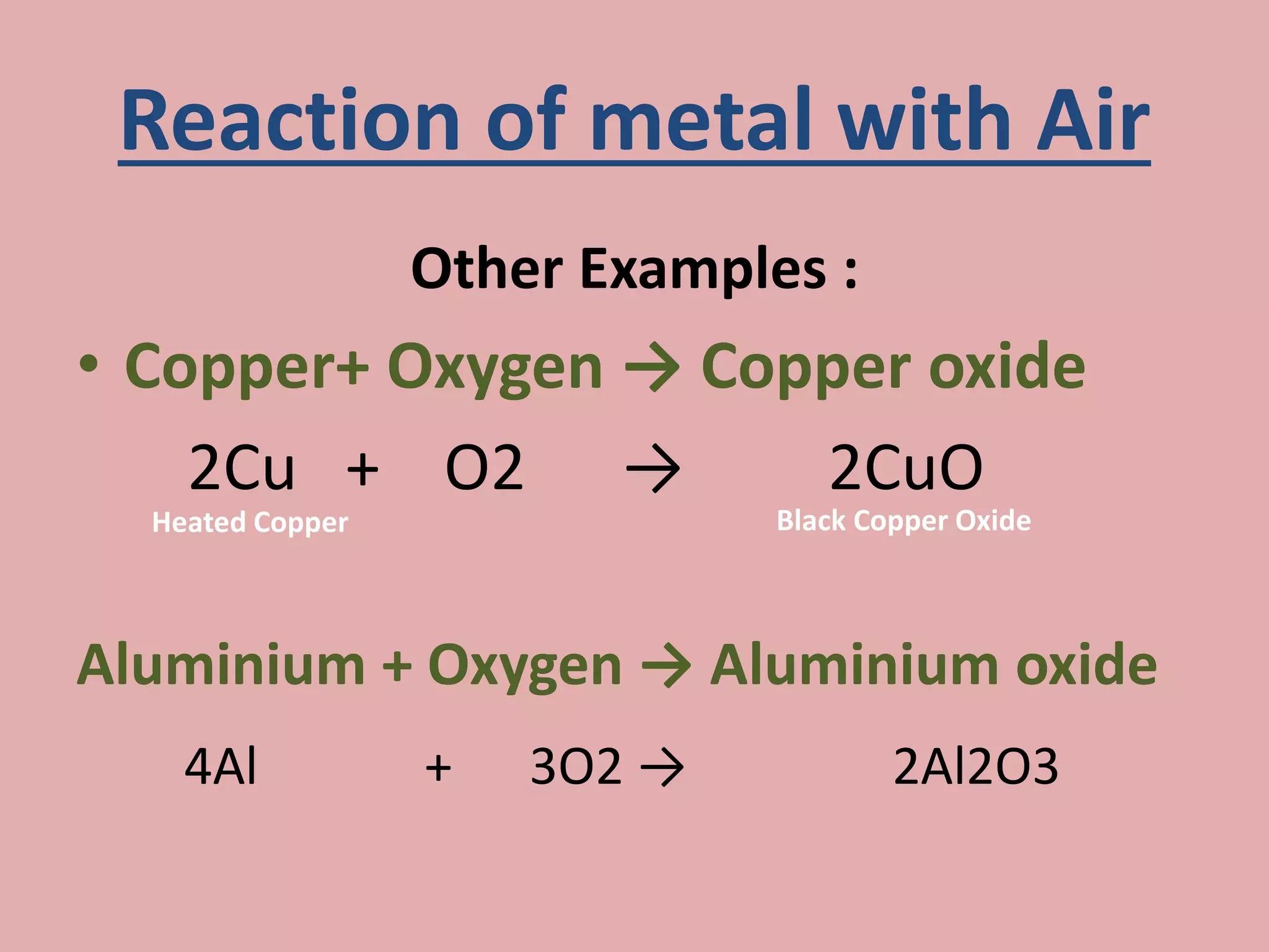 Reaction of metals with air | PPTX