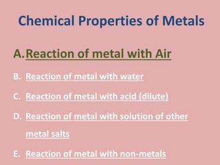 Reaction of metals with air | PPTX