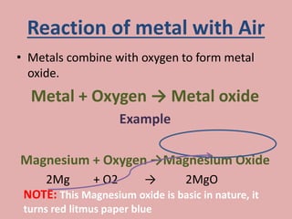 Reaction of metals with air | PPTX