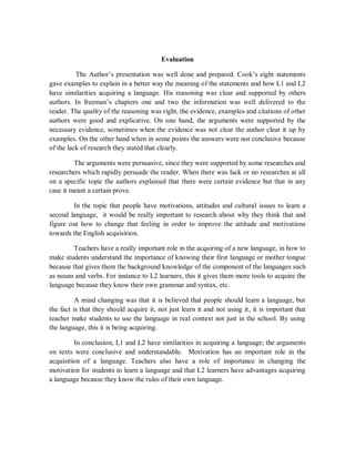 Reaction paper - "L1 and L2 language learning" | PDF