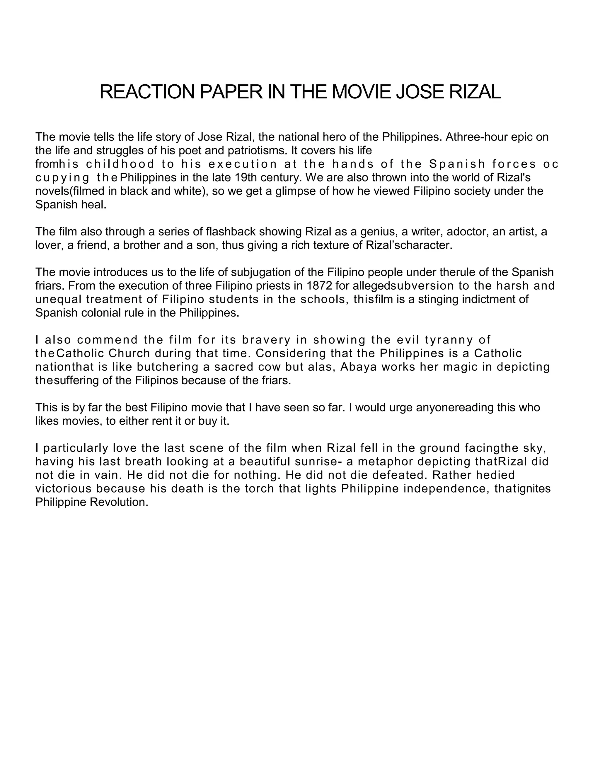 Reaction paper in the movie jose rizal | DOCX