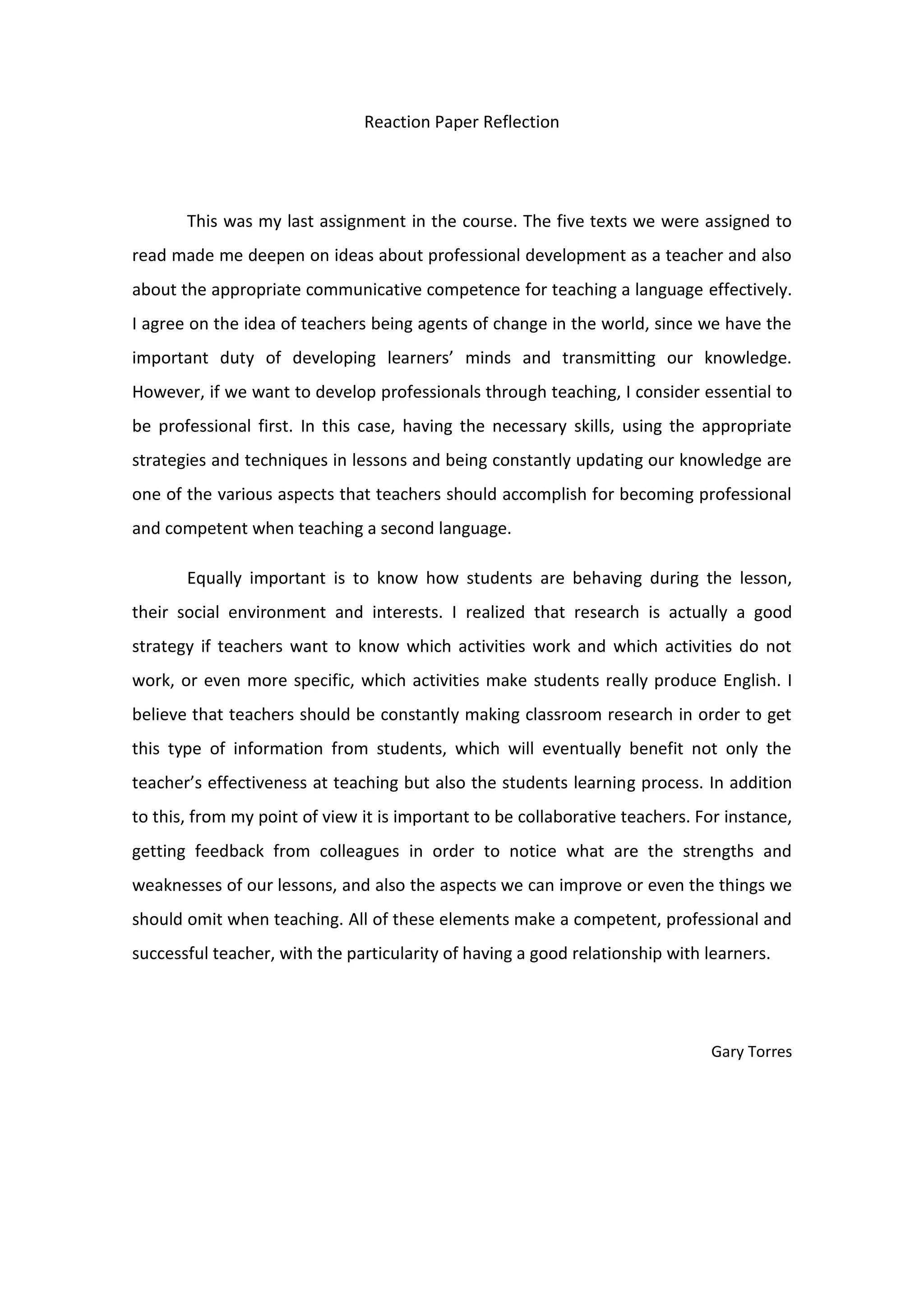 Reaction Paper Reflection | DOCX | Education