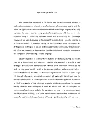 Reaction Paper Reflection | DOCX | Education