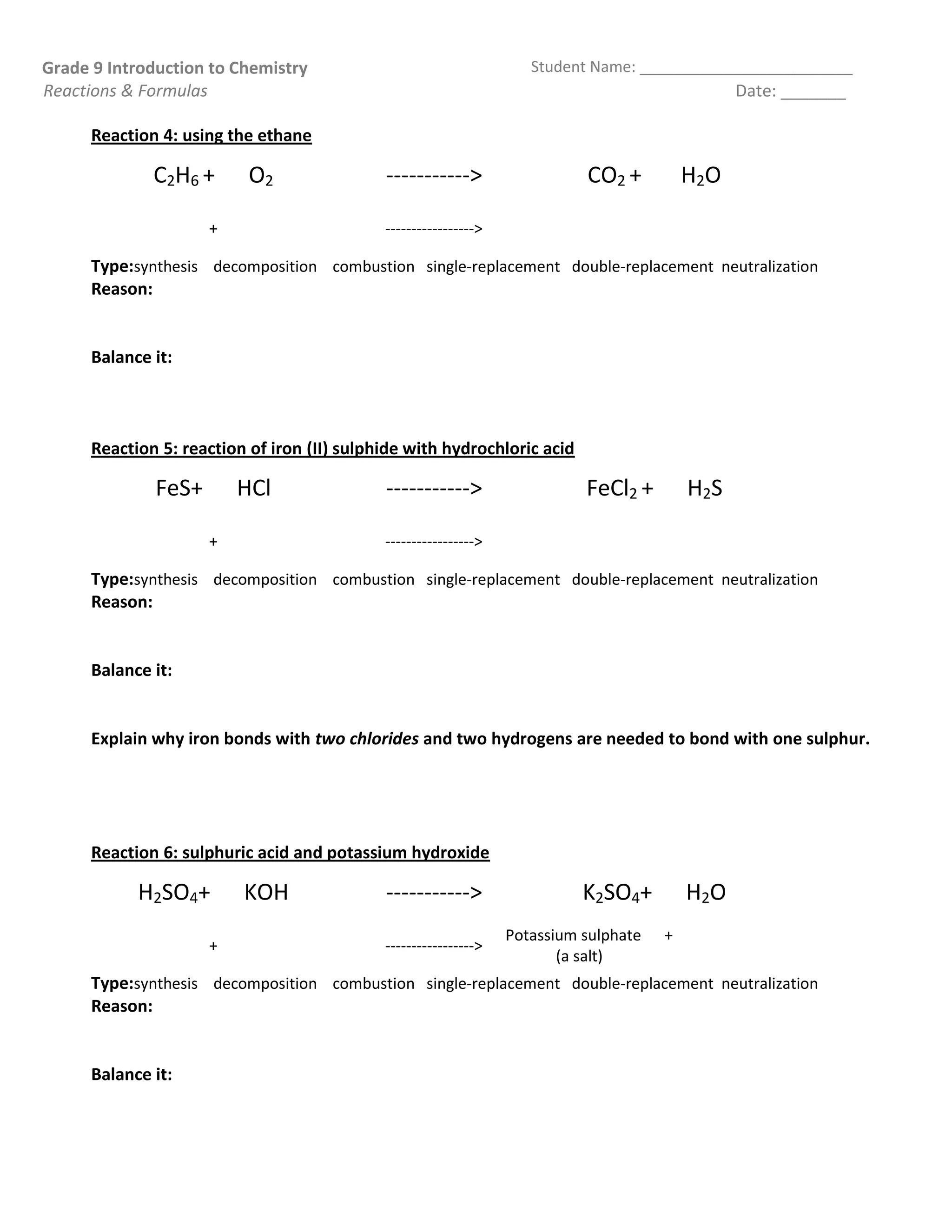 Reactions & Formulas Lab Sequence | DOCX