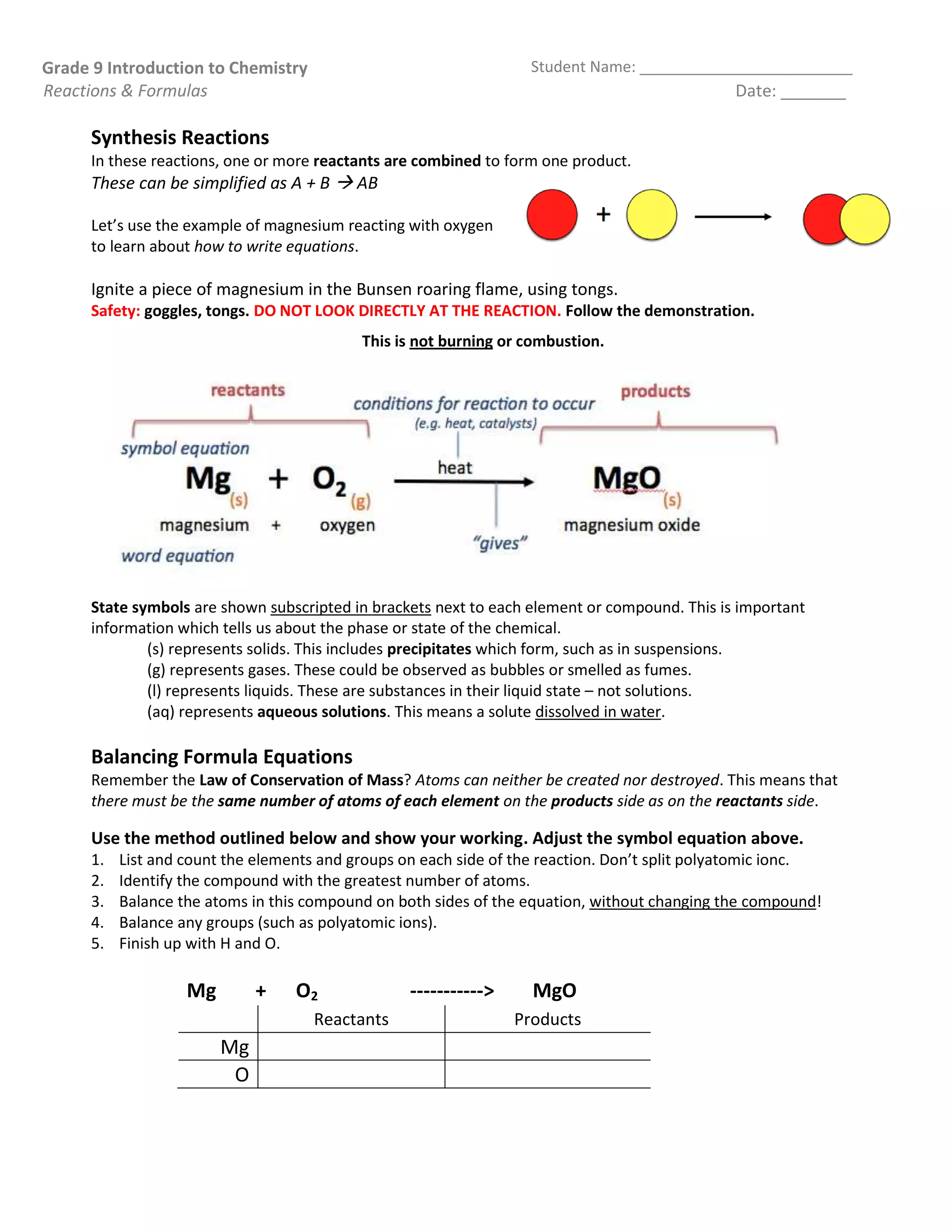 Reactions & Formulas Lab Sequence | PDF