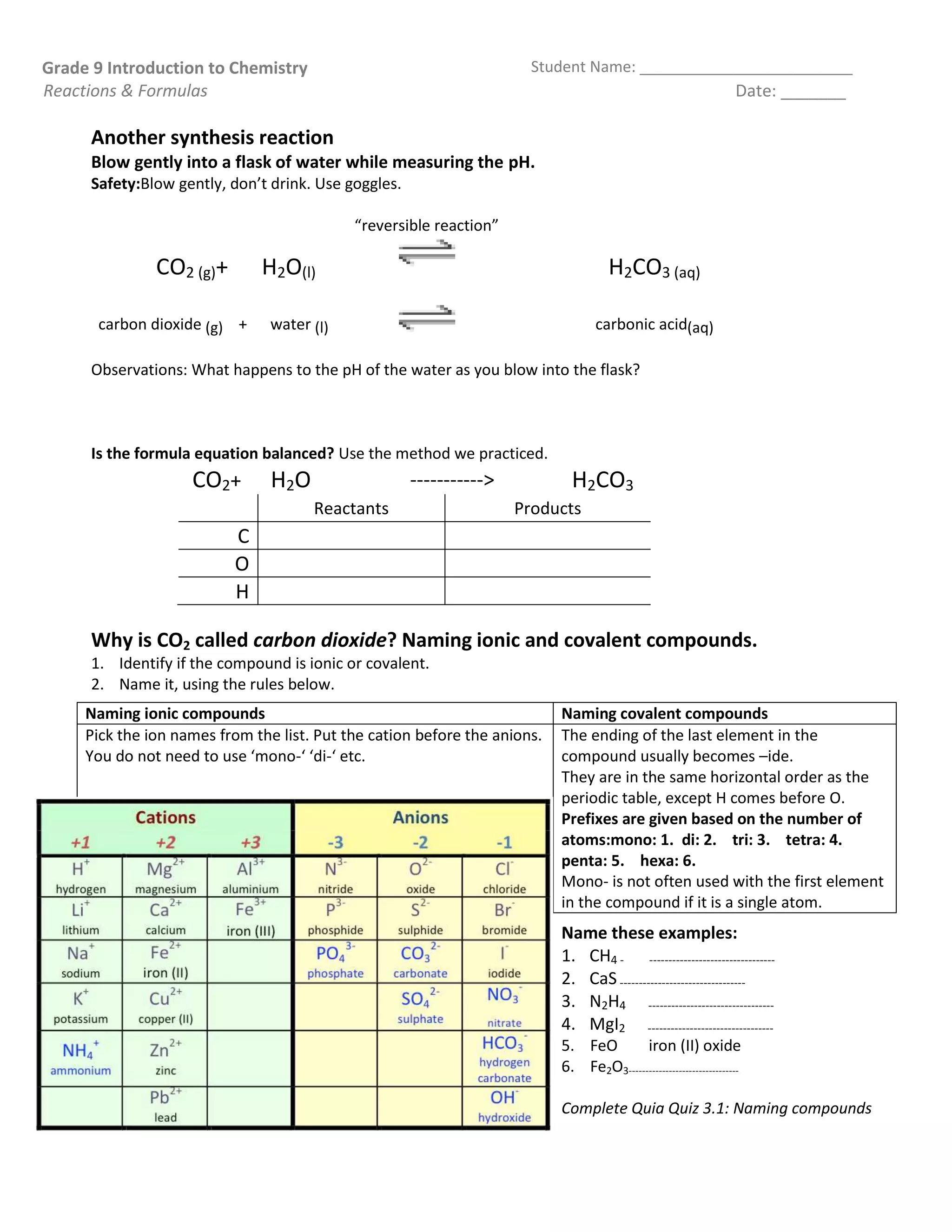 Reactions & Formulas Lab Sequence | PDF