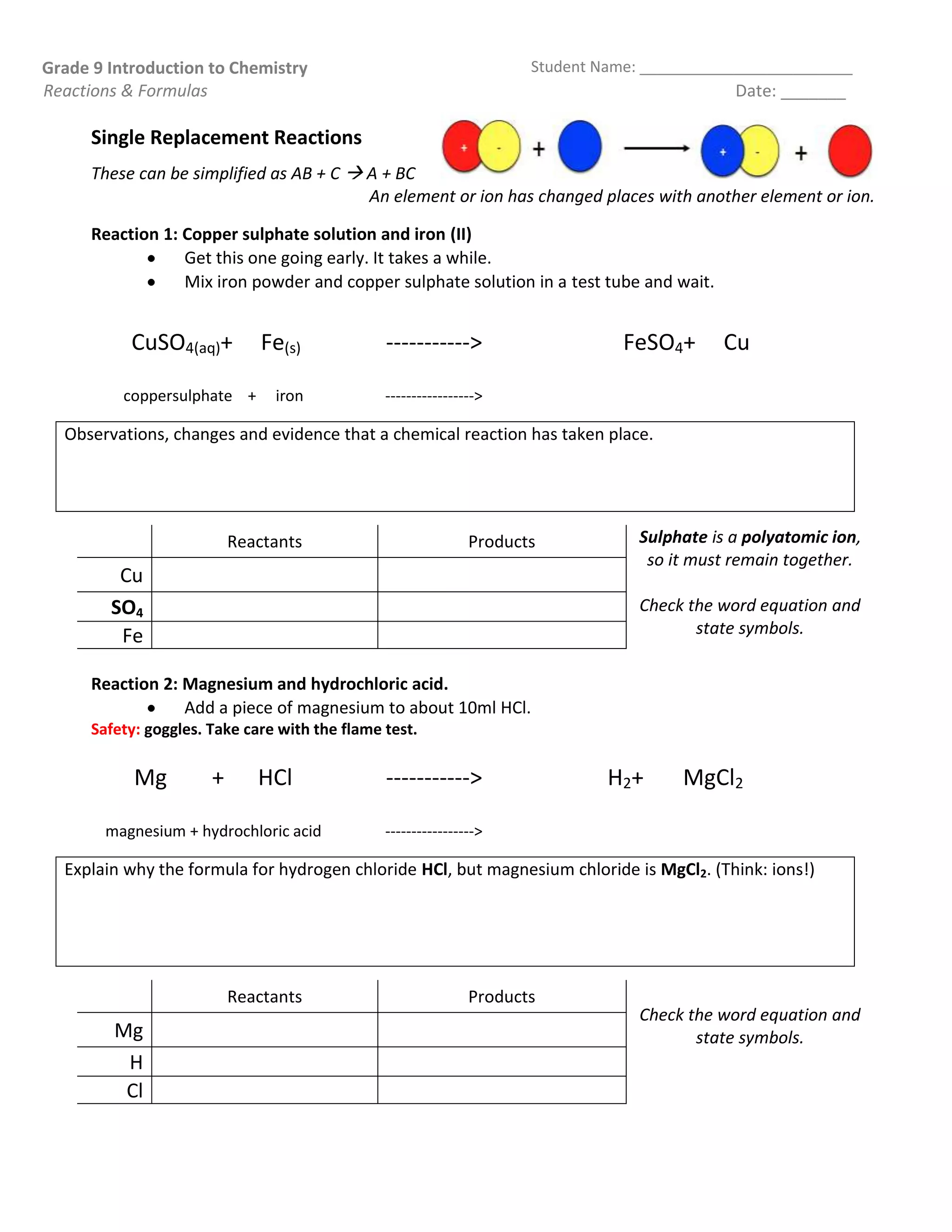 Reactions & Formulas Lab Sequence | DOCX