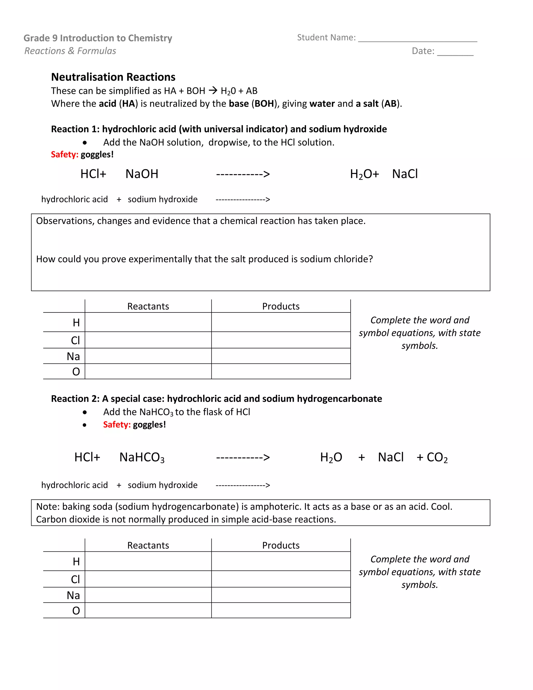 Reactions & Formulas Lab Sequence | DOCX