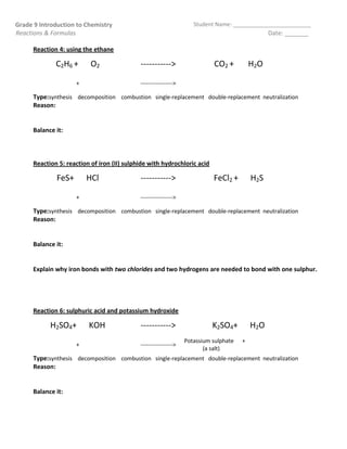 Reactions & Formulas Lab Sequence | PDF