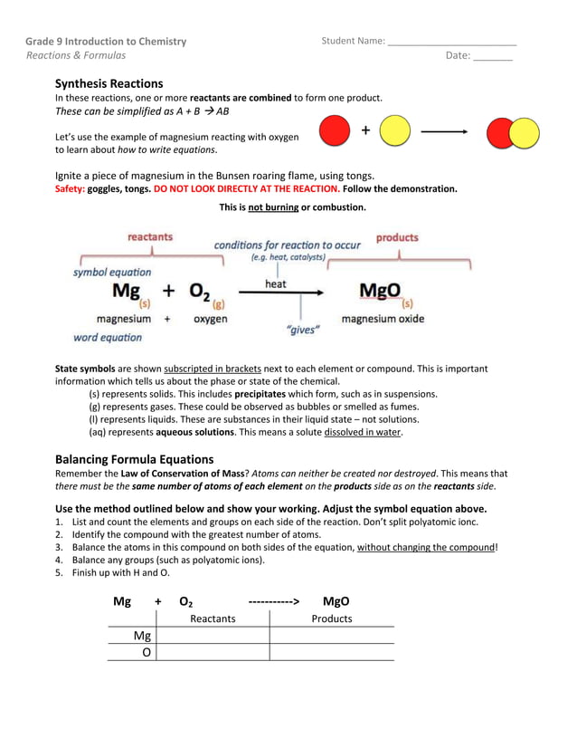 Reactions & Formulas Lab Sequence | PDF