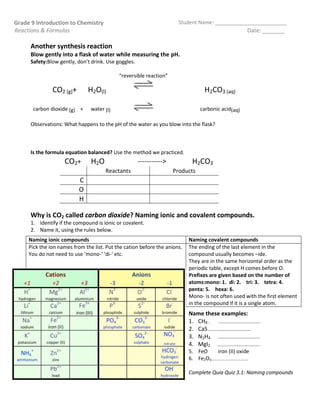 Reactions & Formulas Lab Sequence | PDF