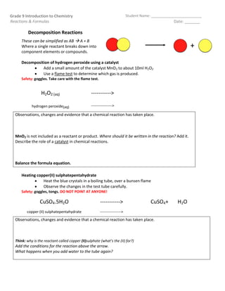 Reactions & Formulas Lab Sequence | PDF