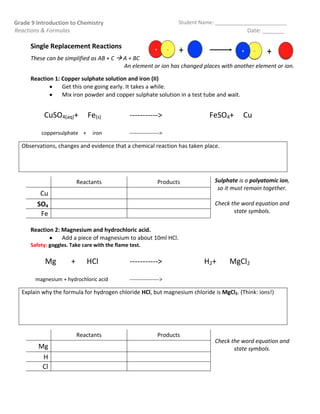 Reactions & Formulas Lab Sequence | PDF
