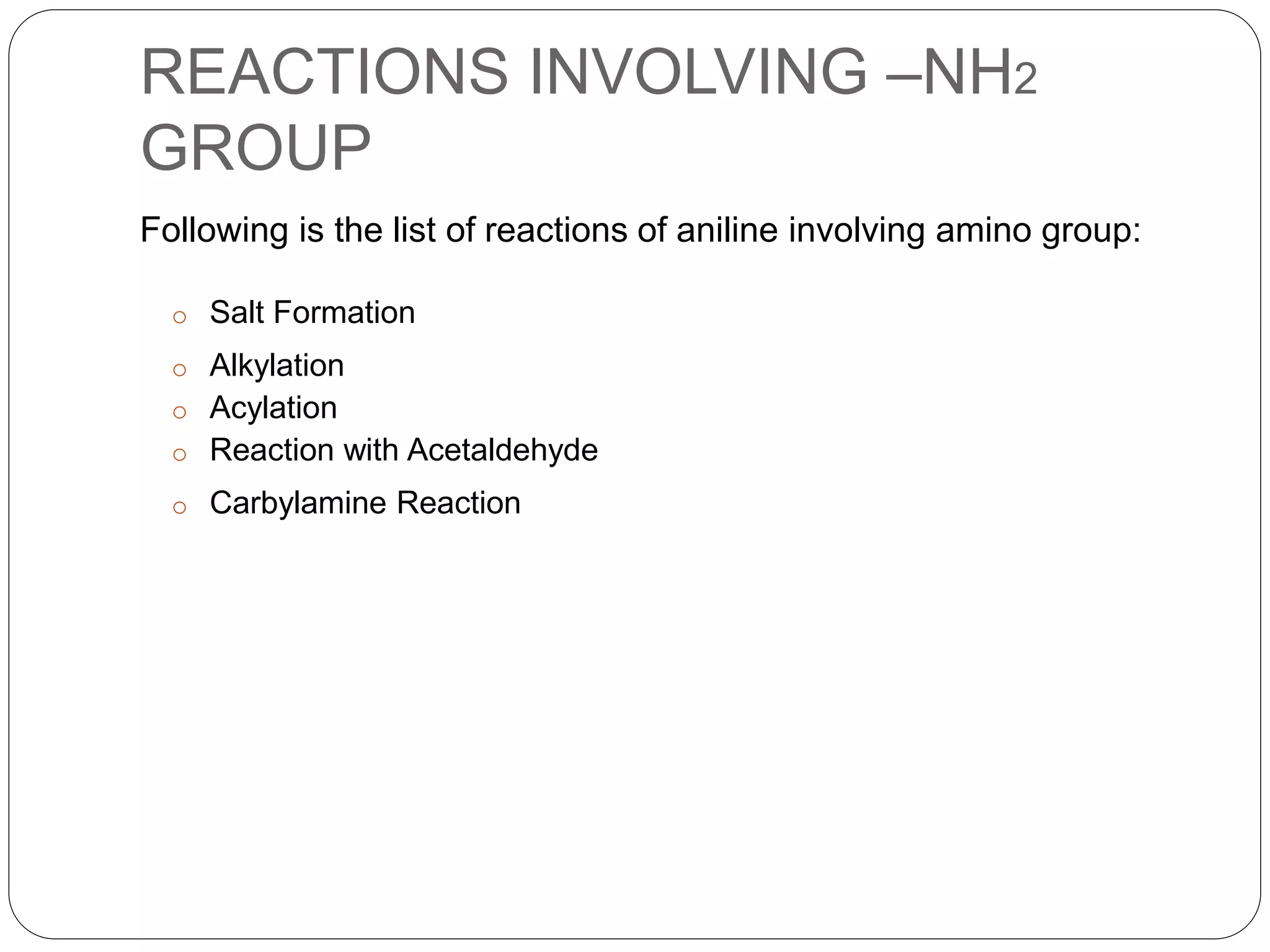 Reactions and pharmaceutical applications of aniline | PPTX