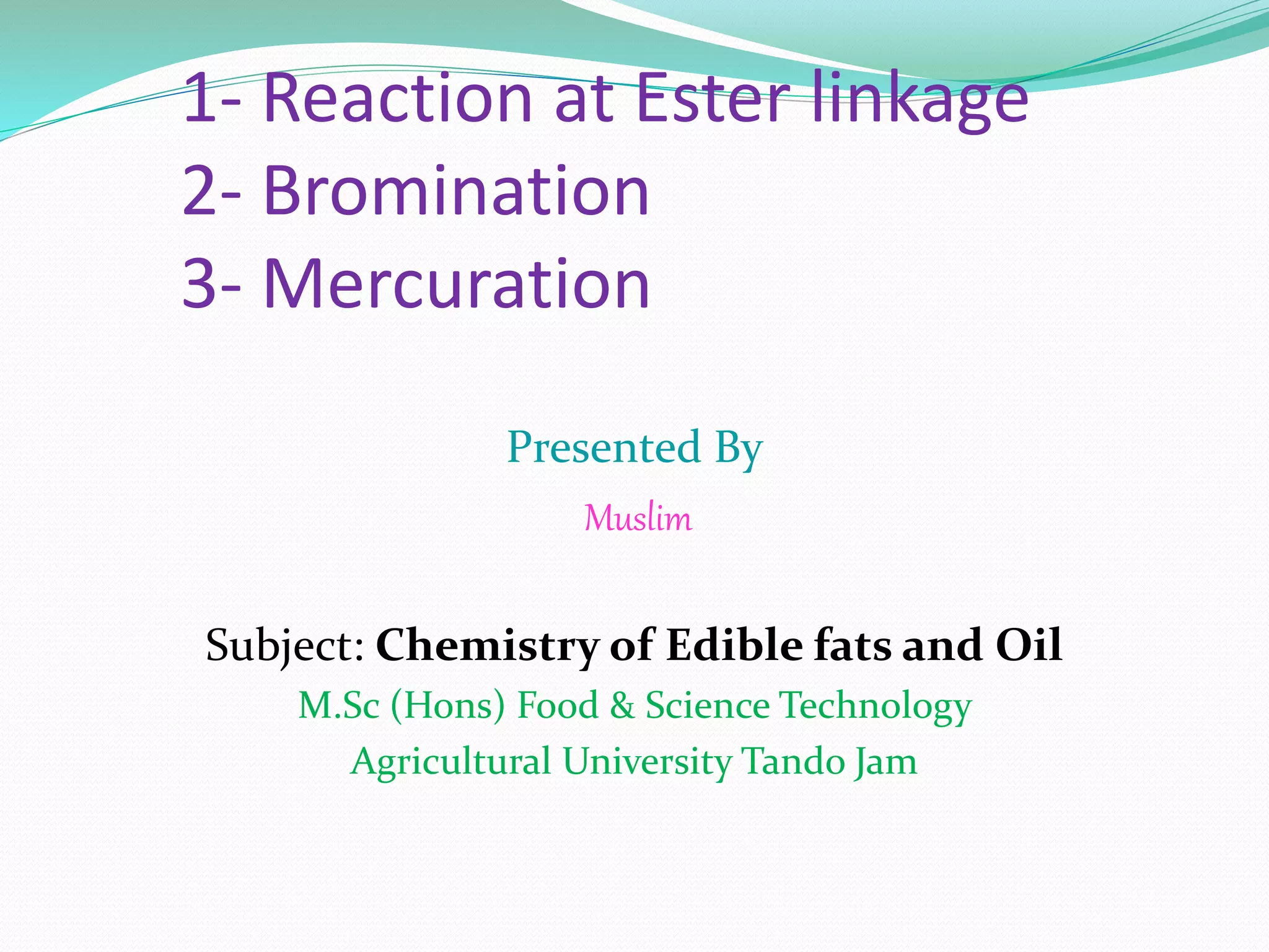 reactions at ester linkages | PPT