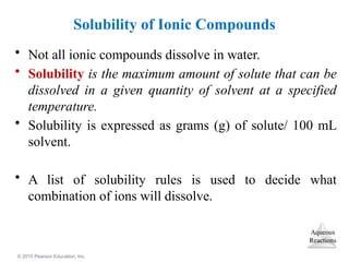 Reactions in aqueous solution; solubility rules, molecular and ionic ...