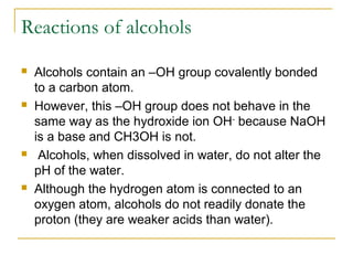 Reactions of alcohol | PPT