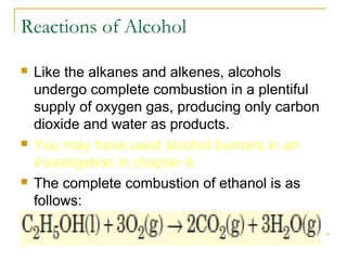 Reactions of alcohol | PPT