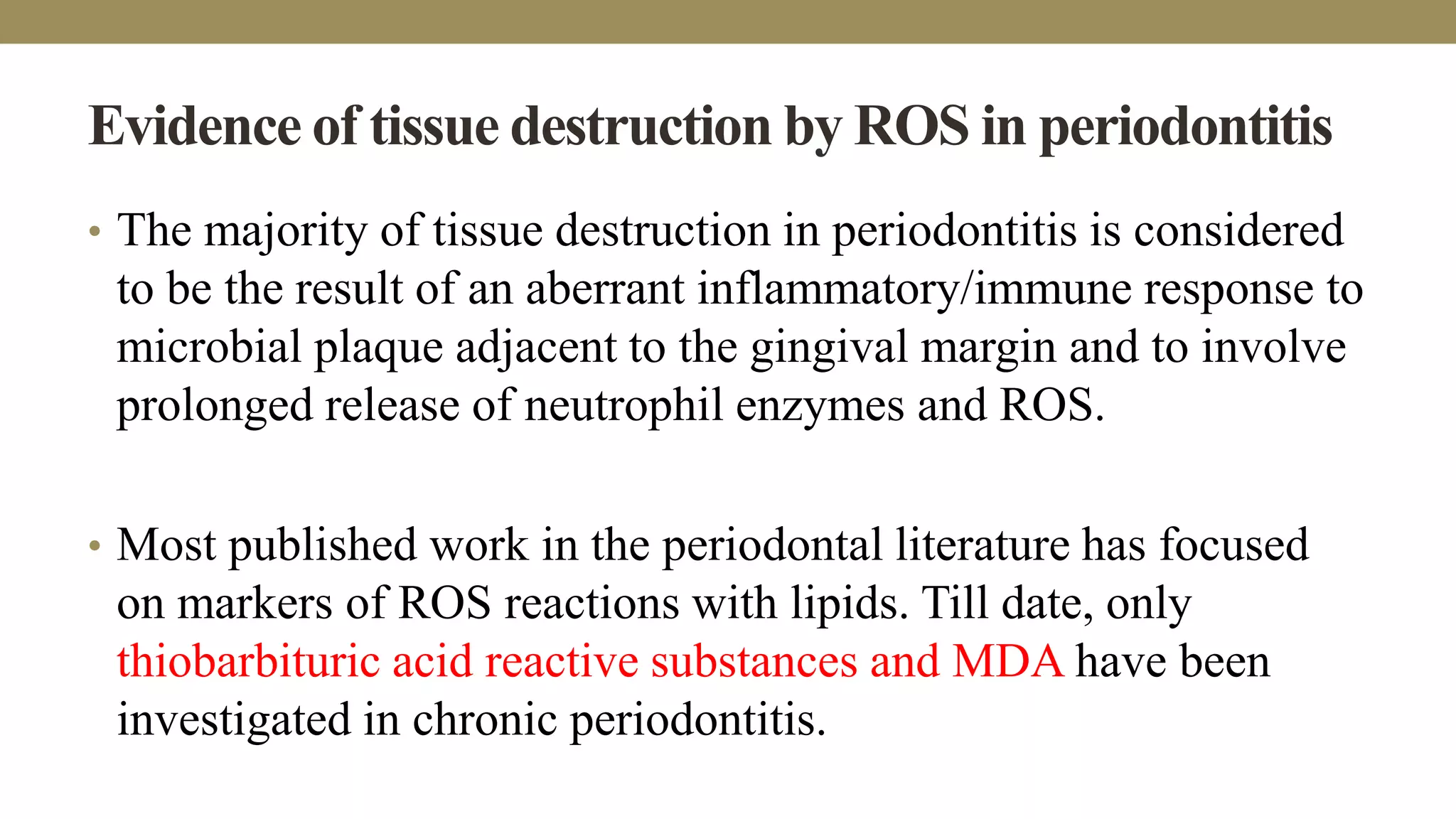 Reactive oxygen species and its role in periodontal | PPTX