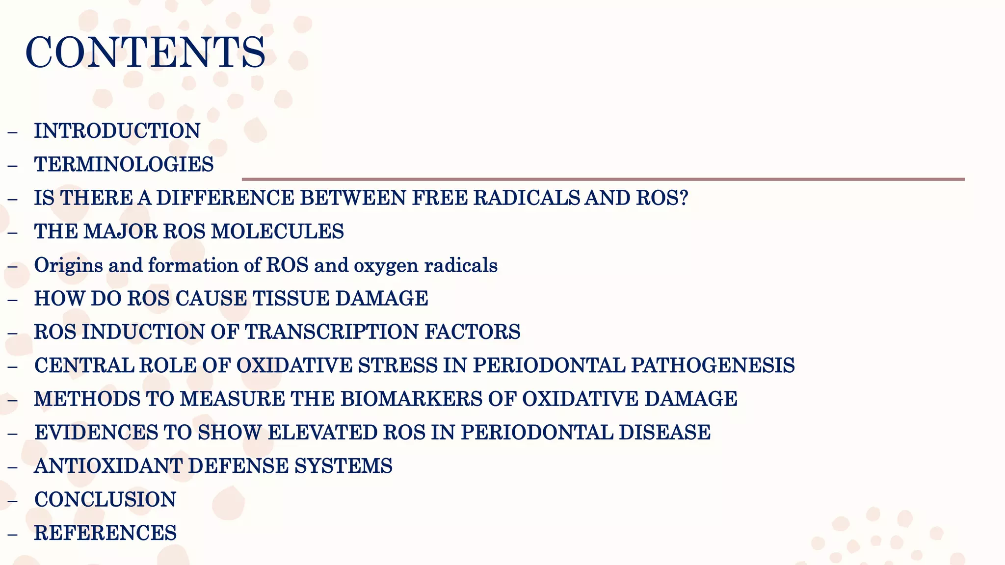 reactive oxygen species in periodontal disease | PPTX