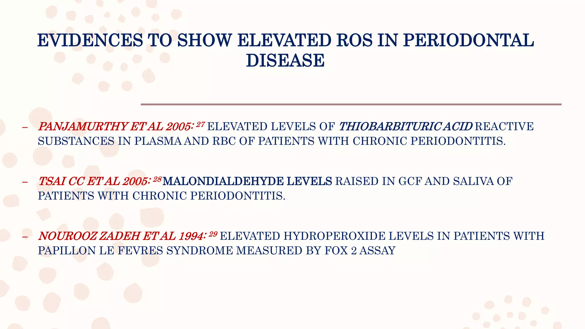 reactive oxygen species in periodontal disease | PPTX