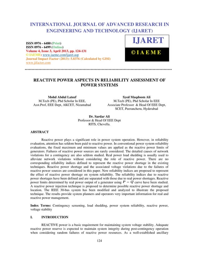 Reactive power aspects in reliability assessment of power systems | PDF