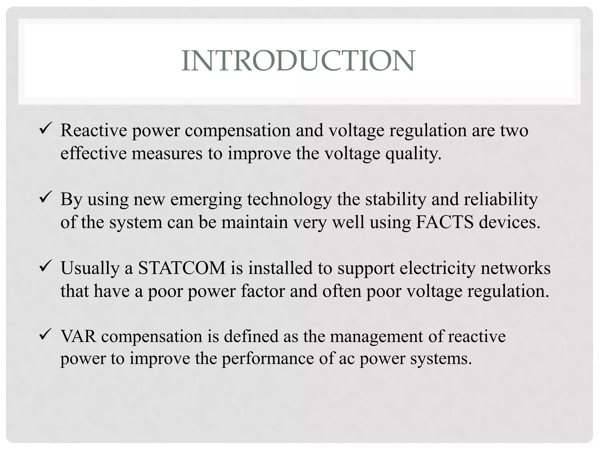 Reactive power compensation using STATCOM | PPTX