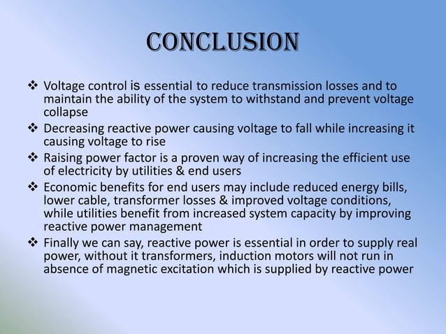 Reactive power consumption in modern power system | PPT