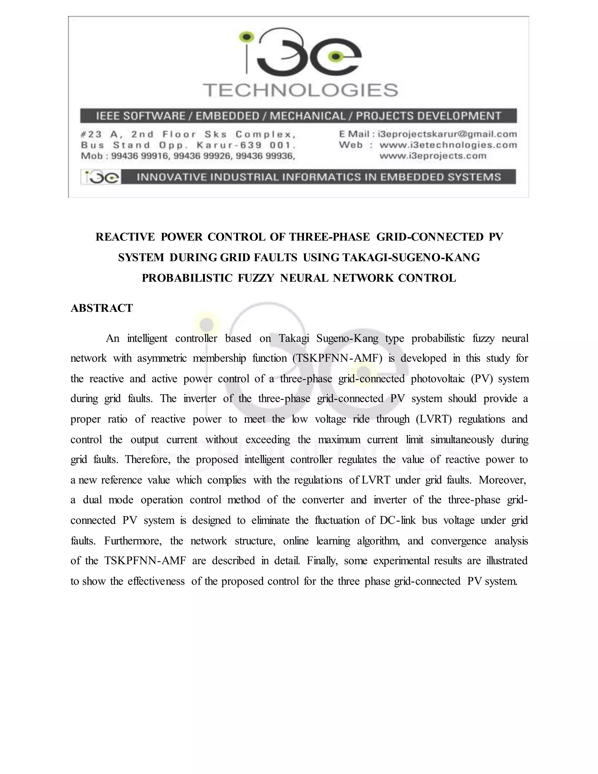 Reactive Power Control Of Three Phase Grid Connected Pv System During