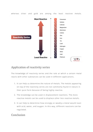 Reactivity Series and its Applications | PDF