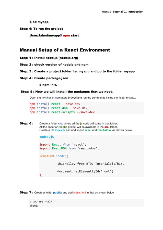 React js t1 - introduction | PDF | Web Development | Internet