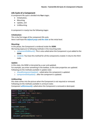 React js t6 -lifecycle | PDF | Web Development | Internet